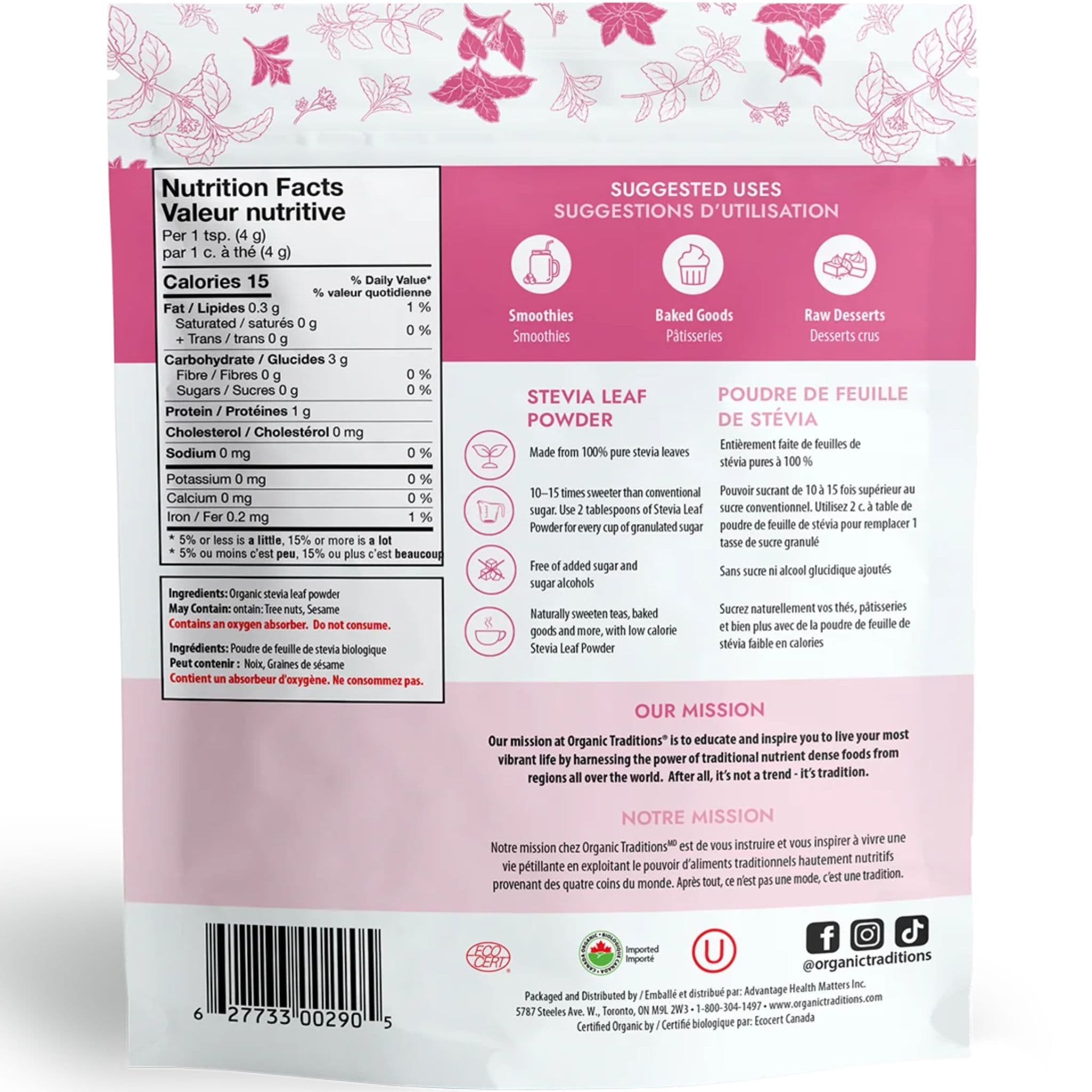 Shop Organic Traditions Stevia Leaf Powder, 100g Canada