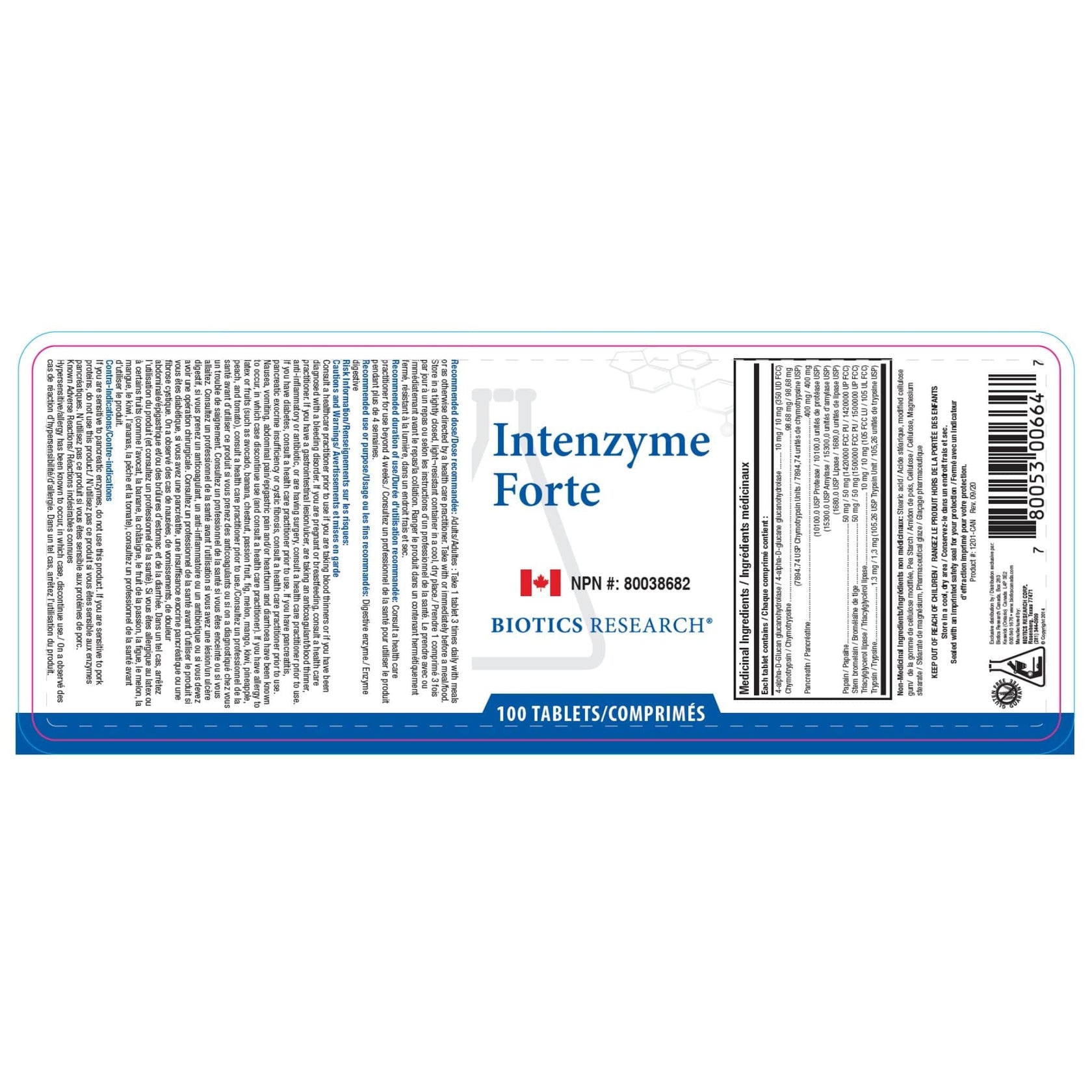 Biotics Research Intenzyme Forte, Proteolytic Enzymes, 50-500 Tablets