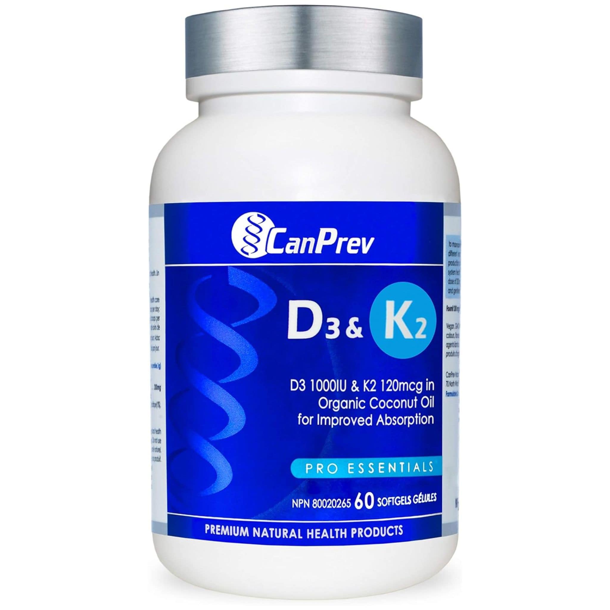 CanPrev D3 + K2 Softgels in Organic Coconut Oil