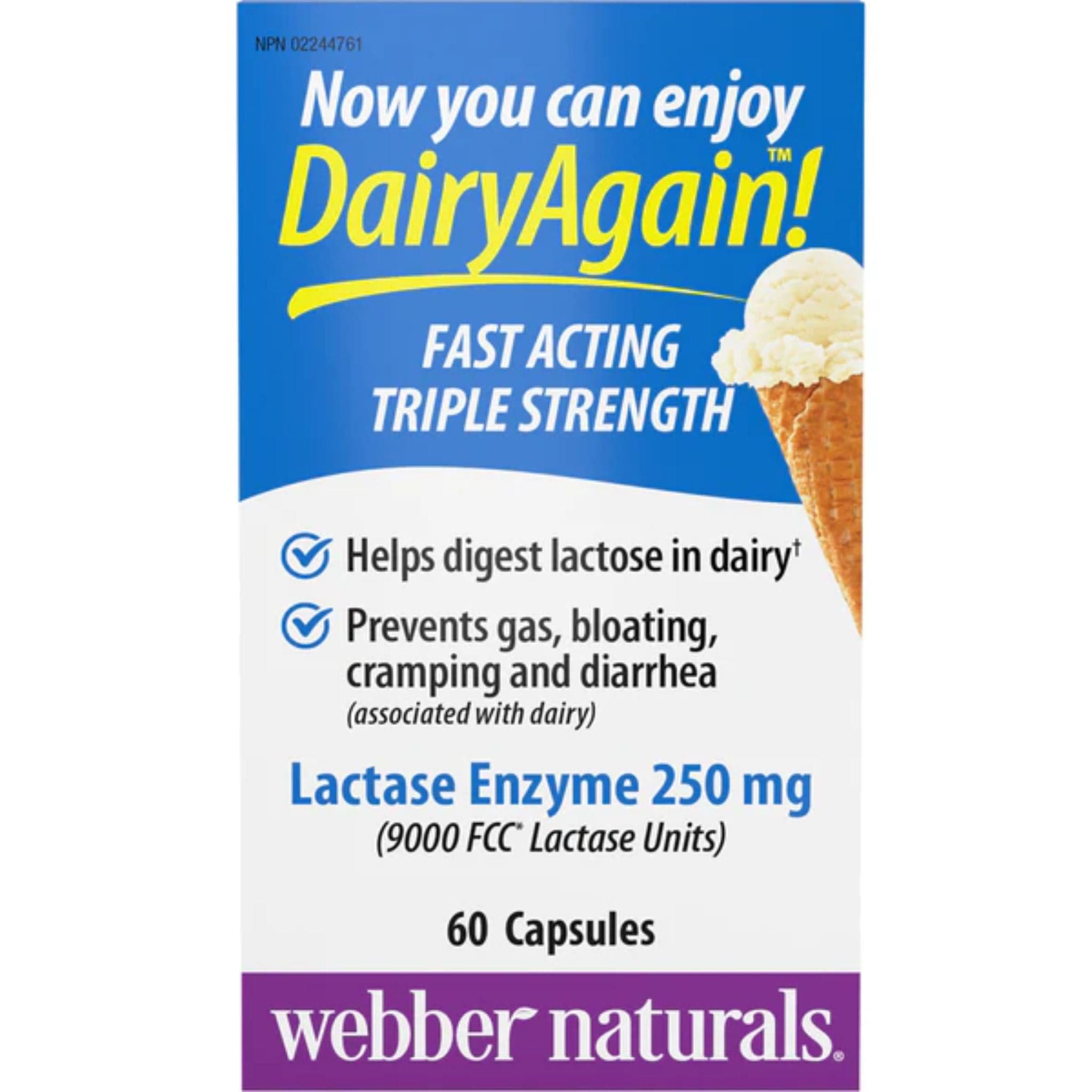 Webber Naturals Dairy Again, Lactase Enzyme 250mg, Capsules