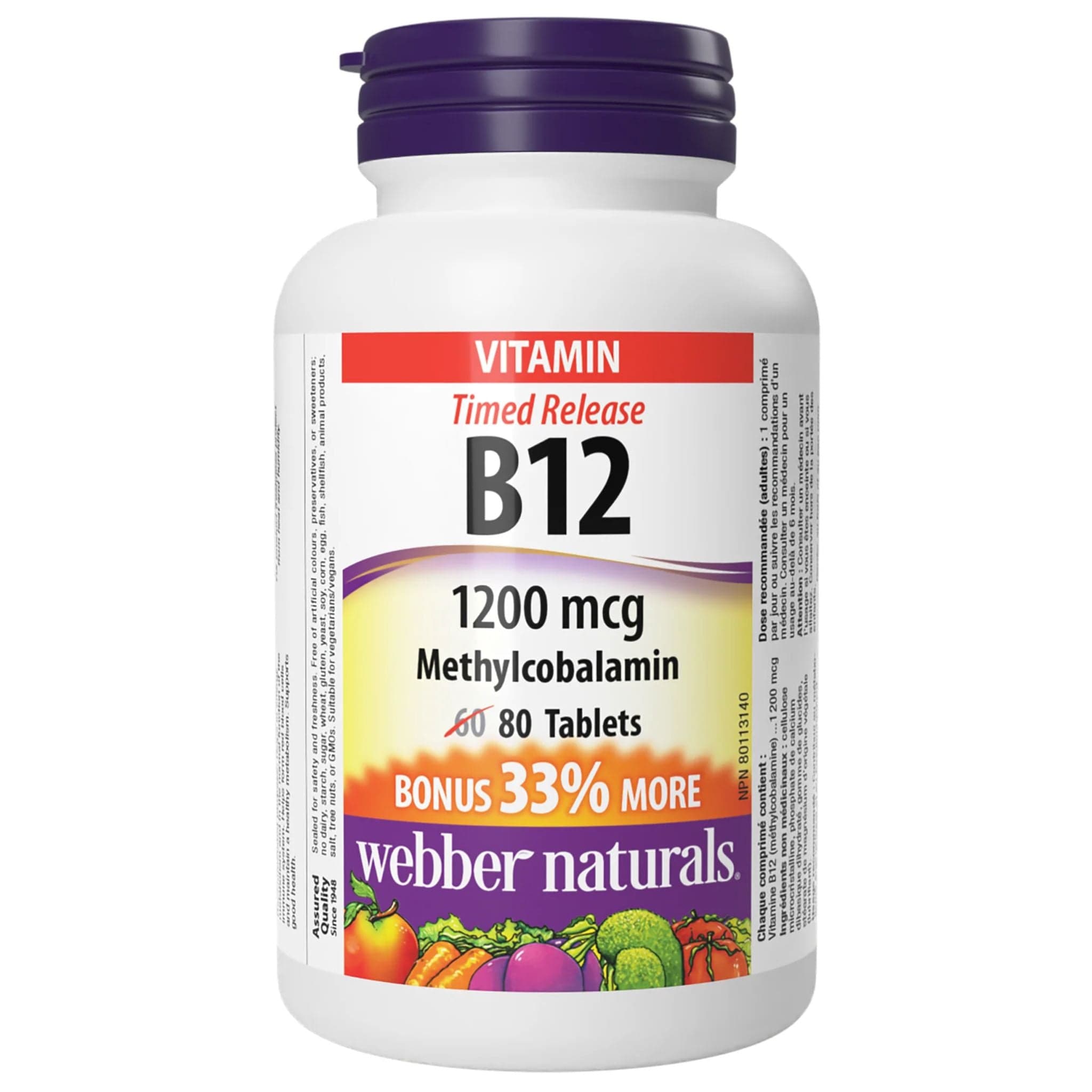 Webber Naturals Vitamin B12, Methylcobalamin 1200mcg, Timed Release Ta