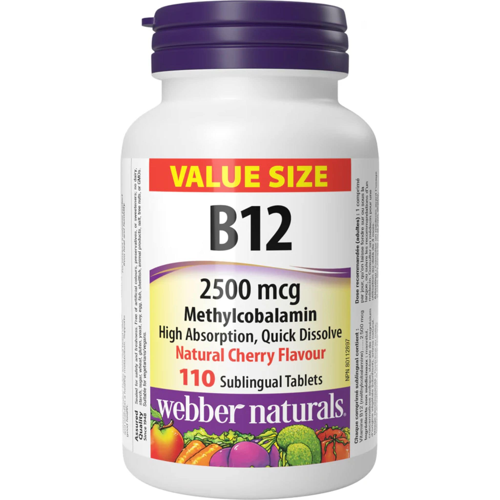 Webber Naturals Vitamin B12 Methylcobalamin 2500mcg, Cherry
