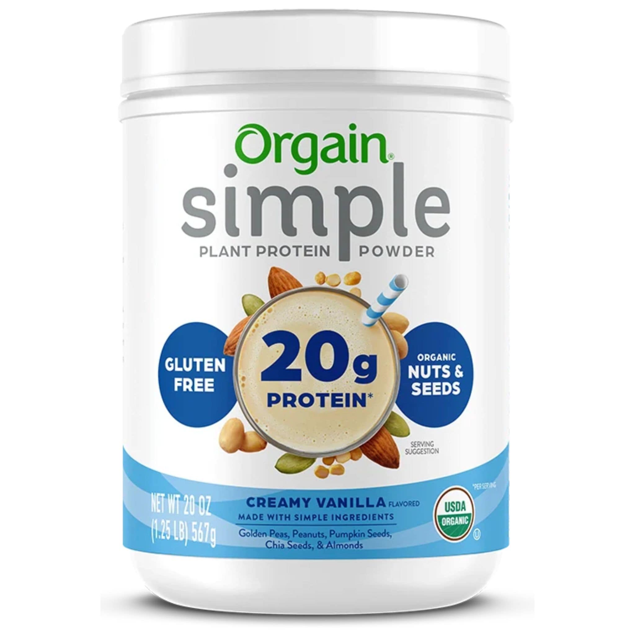 Orgain Simple Organic Protein Powder, 20g of Plant-Based Protein, 567g