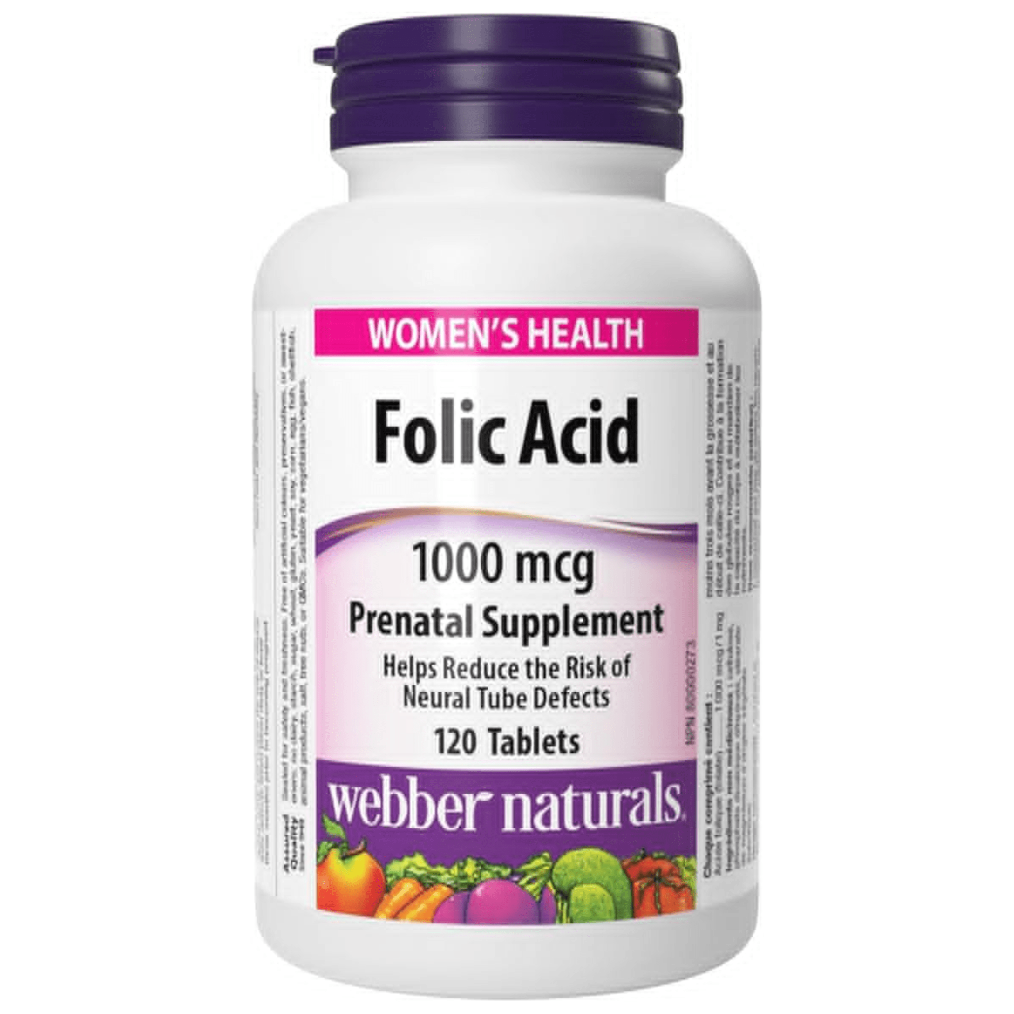 Webber Naturals Folic Acid 1000mcg, Prenatal Support, 120 Tablets