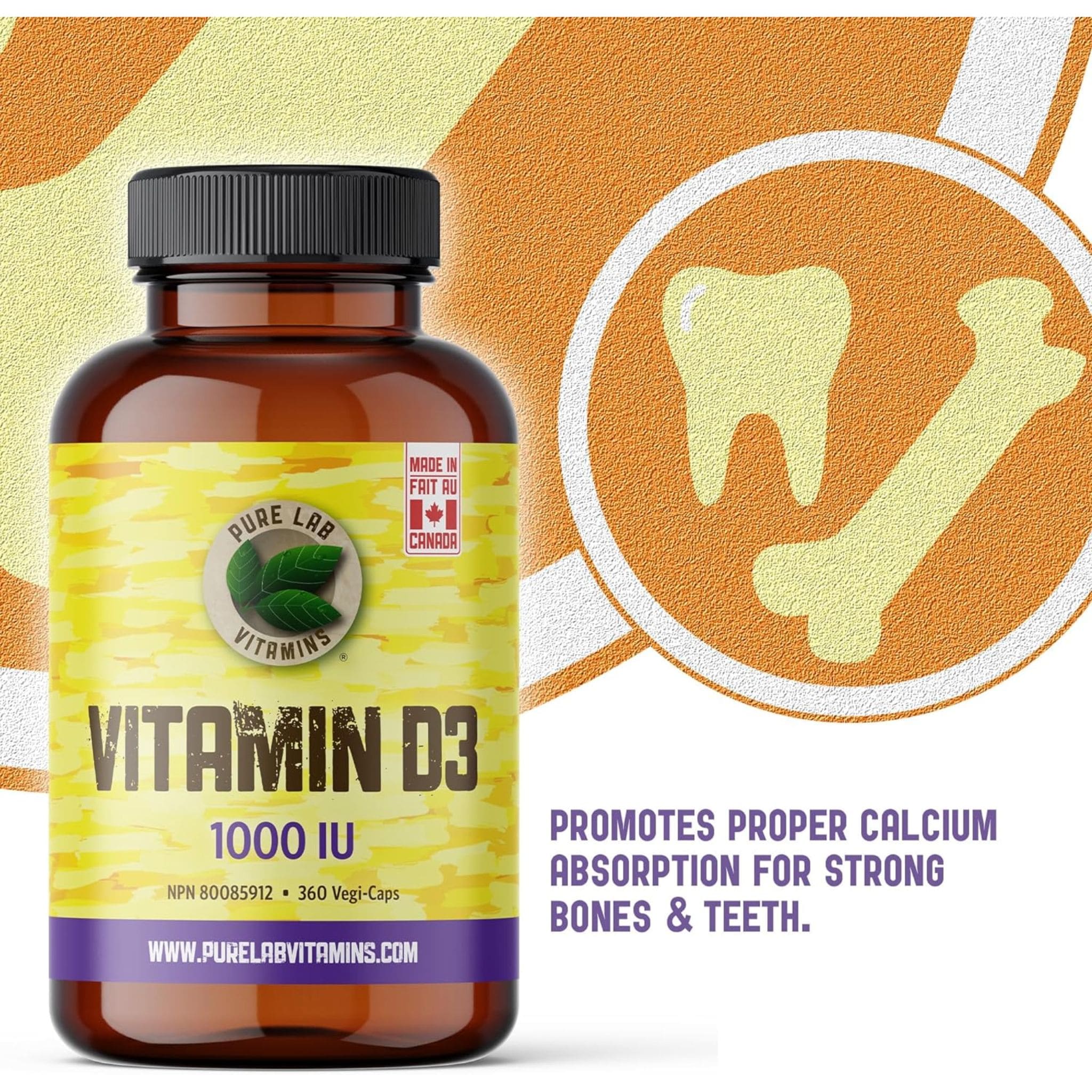 Pure Lab Vitamins Vitamin D3 1000IU, 360 Capsules