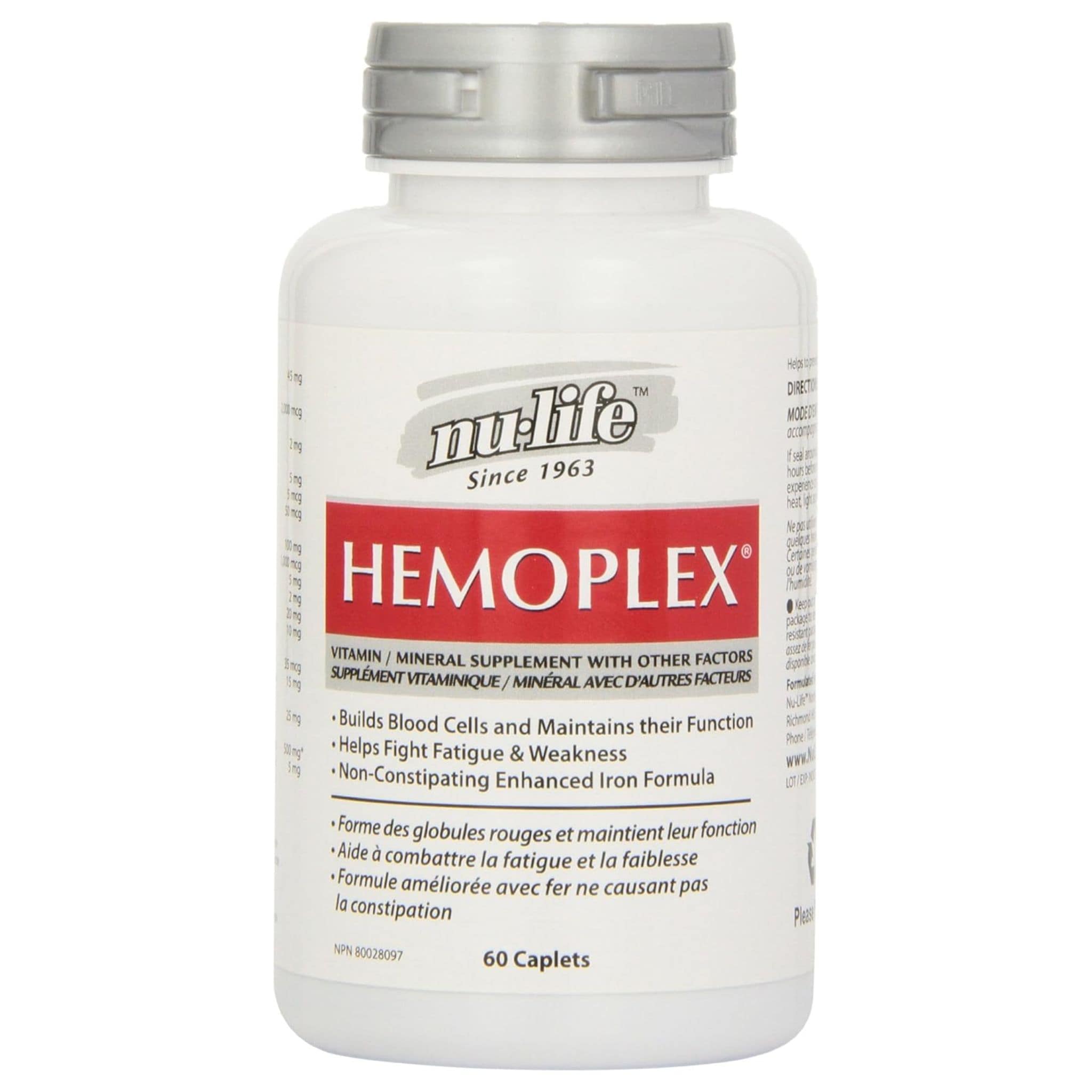 Nu-Life Hemoplex Iron Pills, 45mg Iron with Multi-Mineral and Vitamin