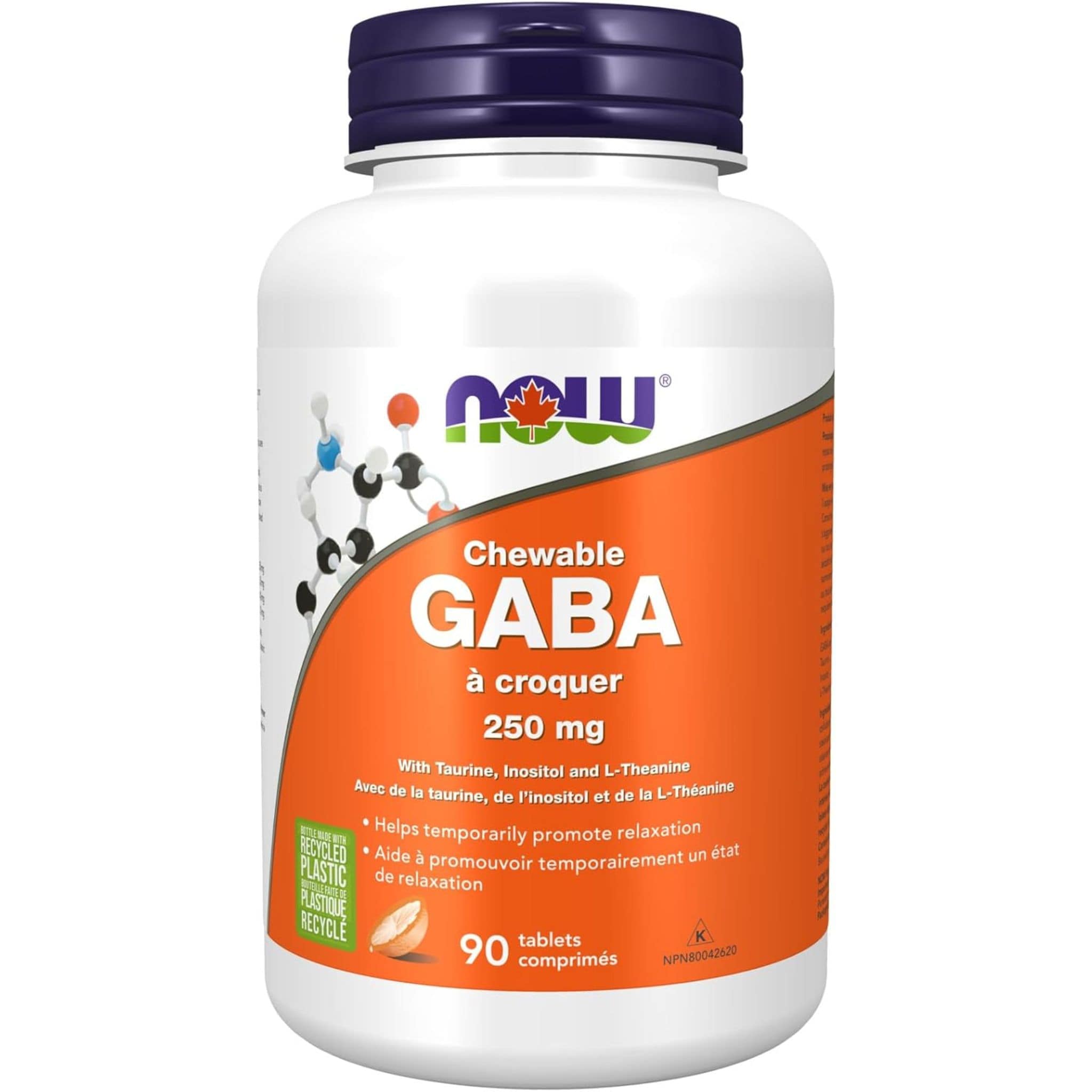 NOW Chewable GABA 250mg with Taurine & Theanine, 90 Tablets
