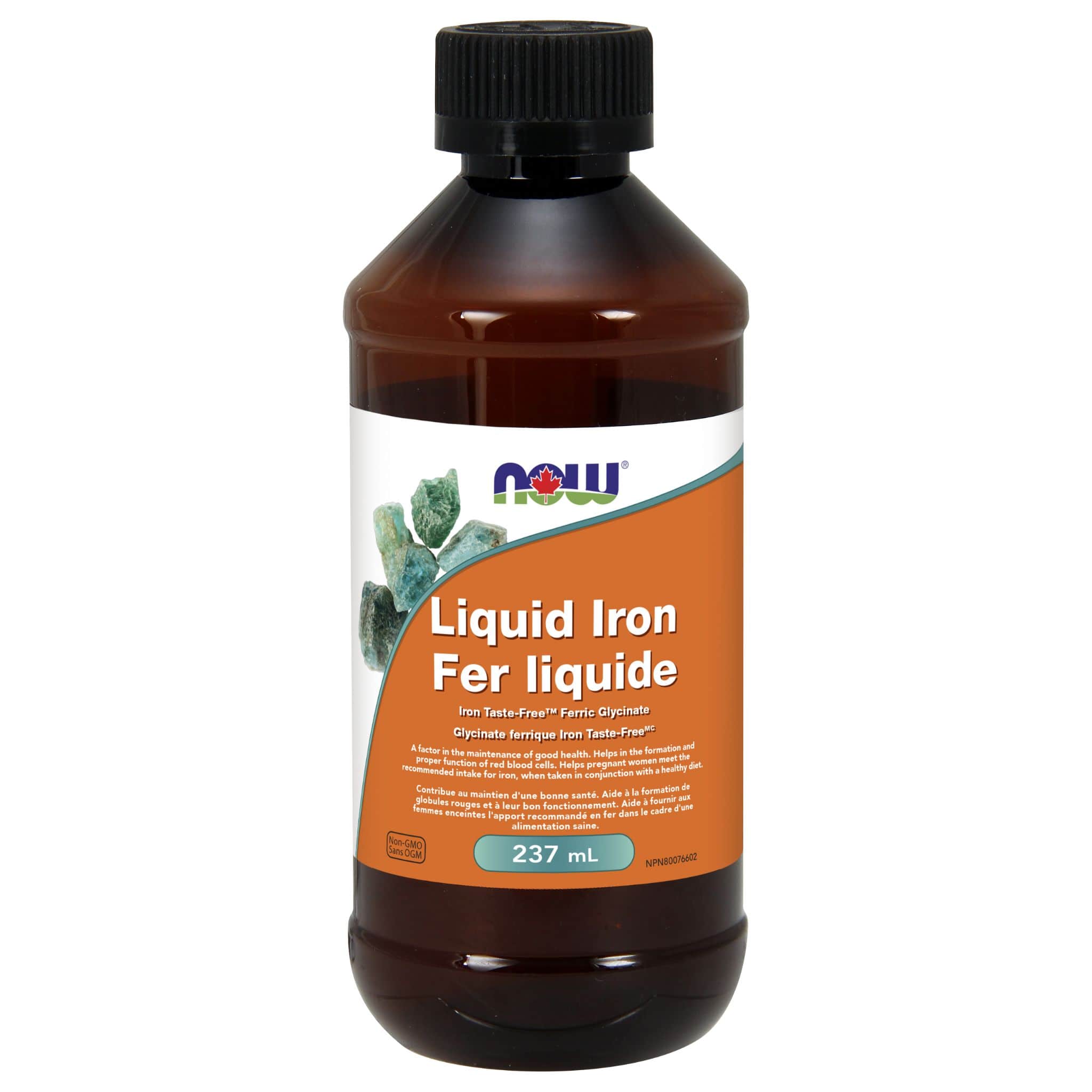 NOW Liquid Iron, Iron Taste Free Ferric Glycinate, 237mL