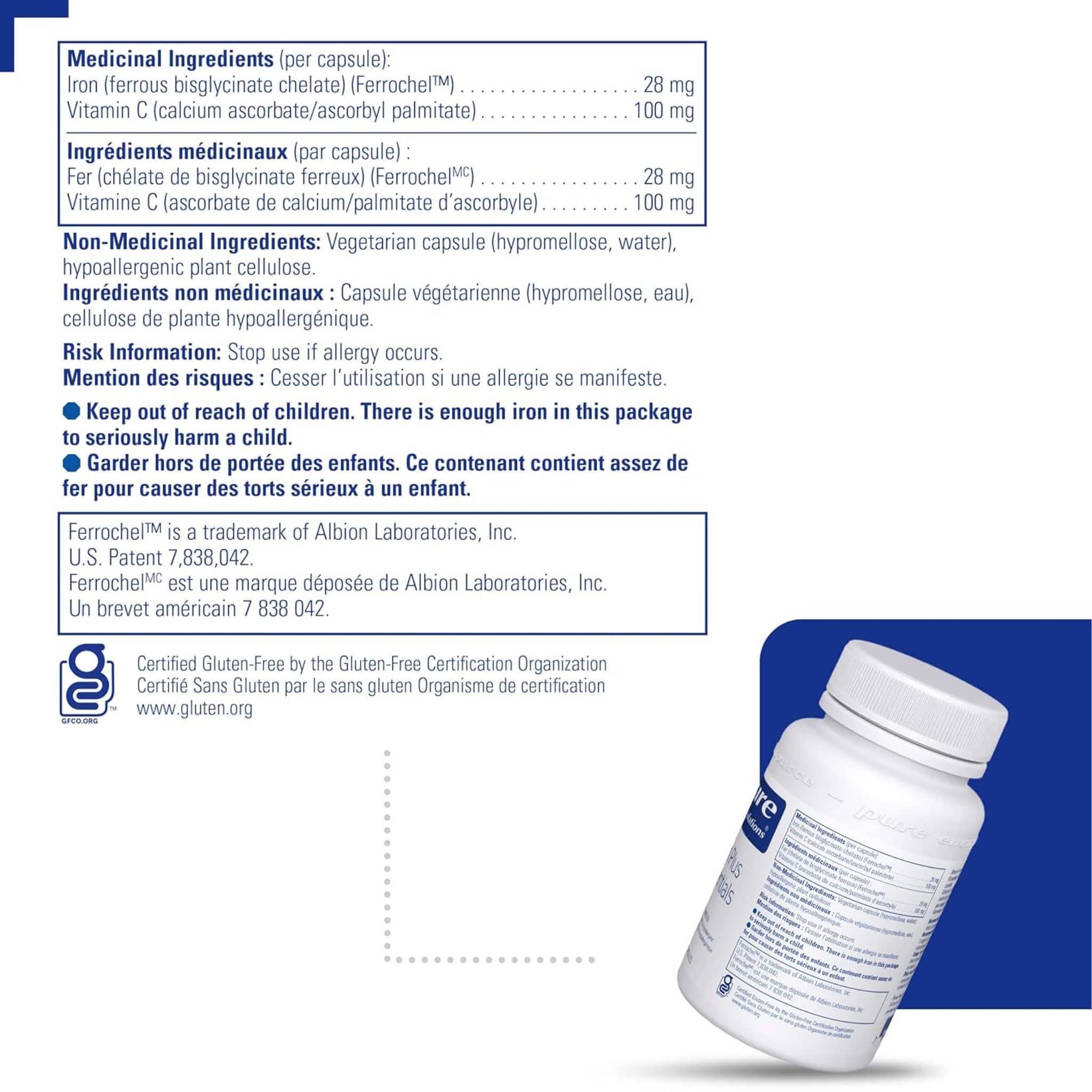 Pure Encapsulations Iron Plus Essentials with Vitamin C, 60 Capsules