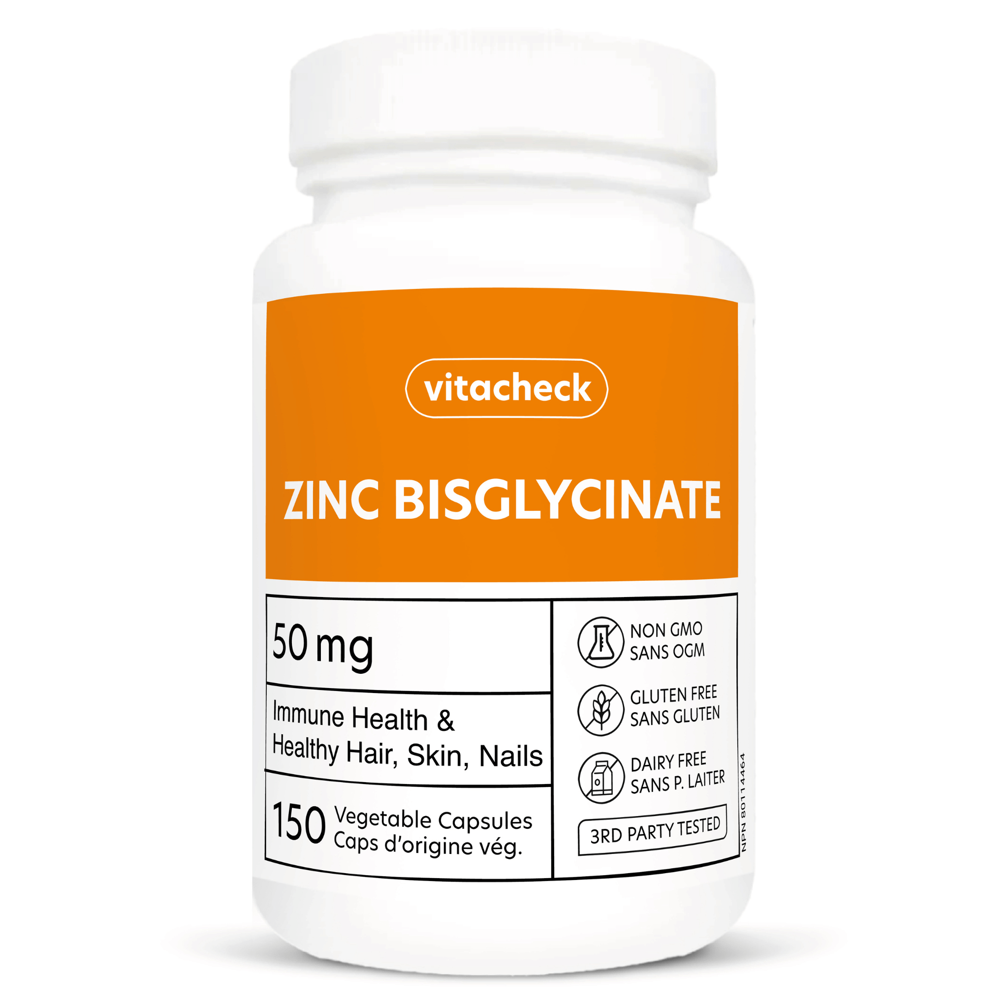 Vitacheck Zinc Bisglycinate 50mg, Chelated, Supports Immune Health, Sk