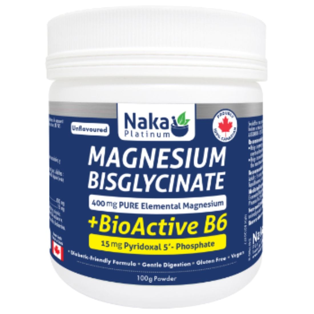 Naka Platinum Magnesium Bisglycinate Powder 400mg Plus BioActive B6 15 ...