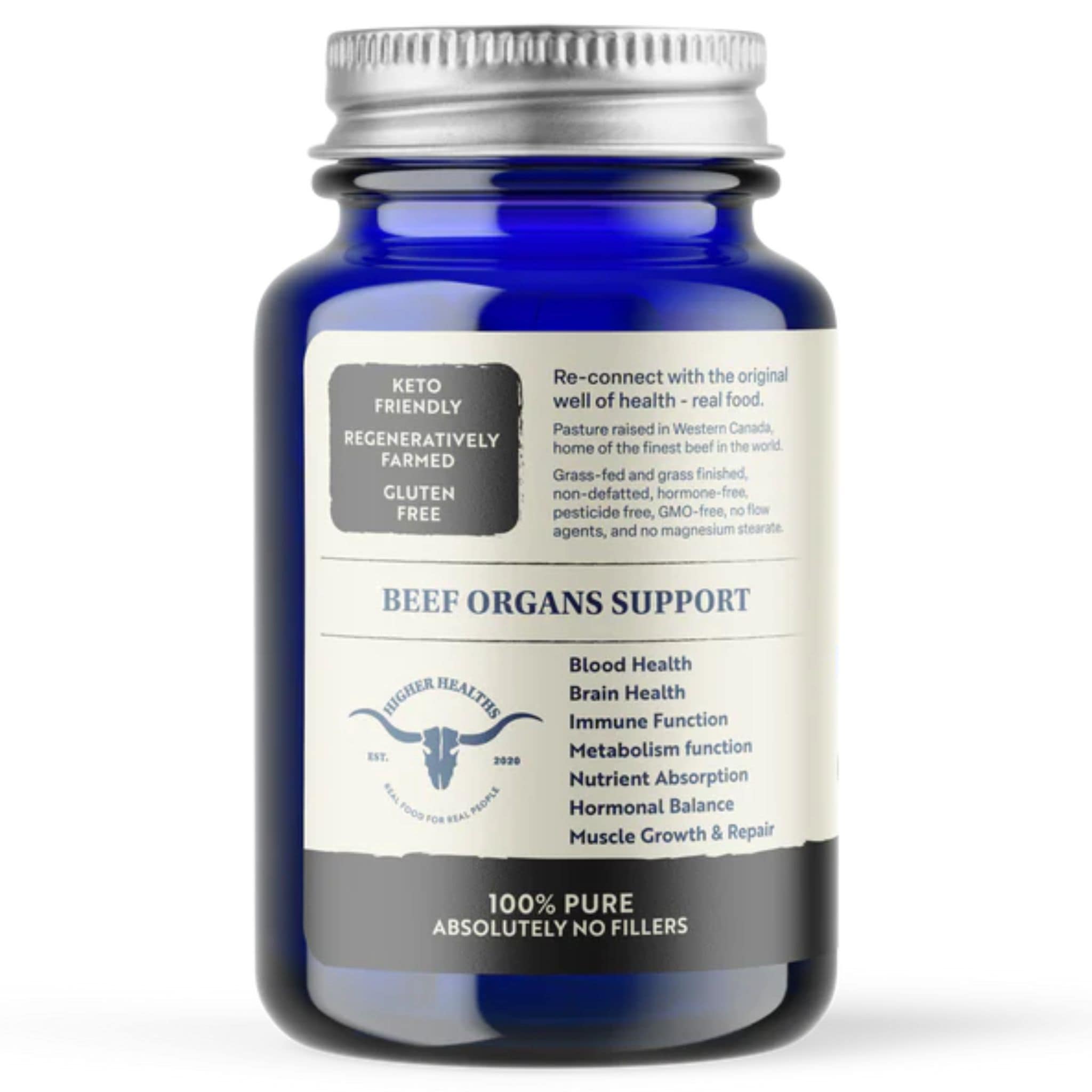 Higher Healths Grass-Fed Beef Organs 500mg, 180 Capsules