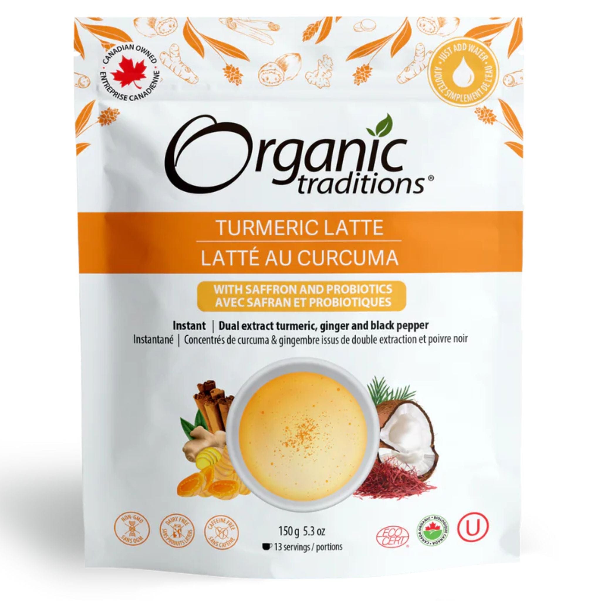 Organic Traditions Organic Turmeric Latte with Probiotics, 150g ...