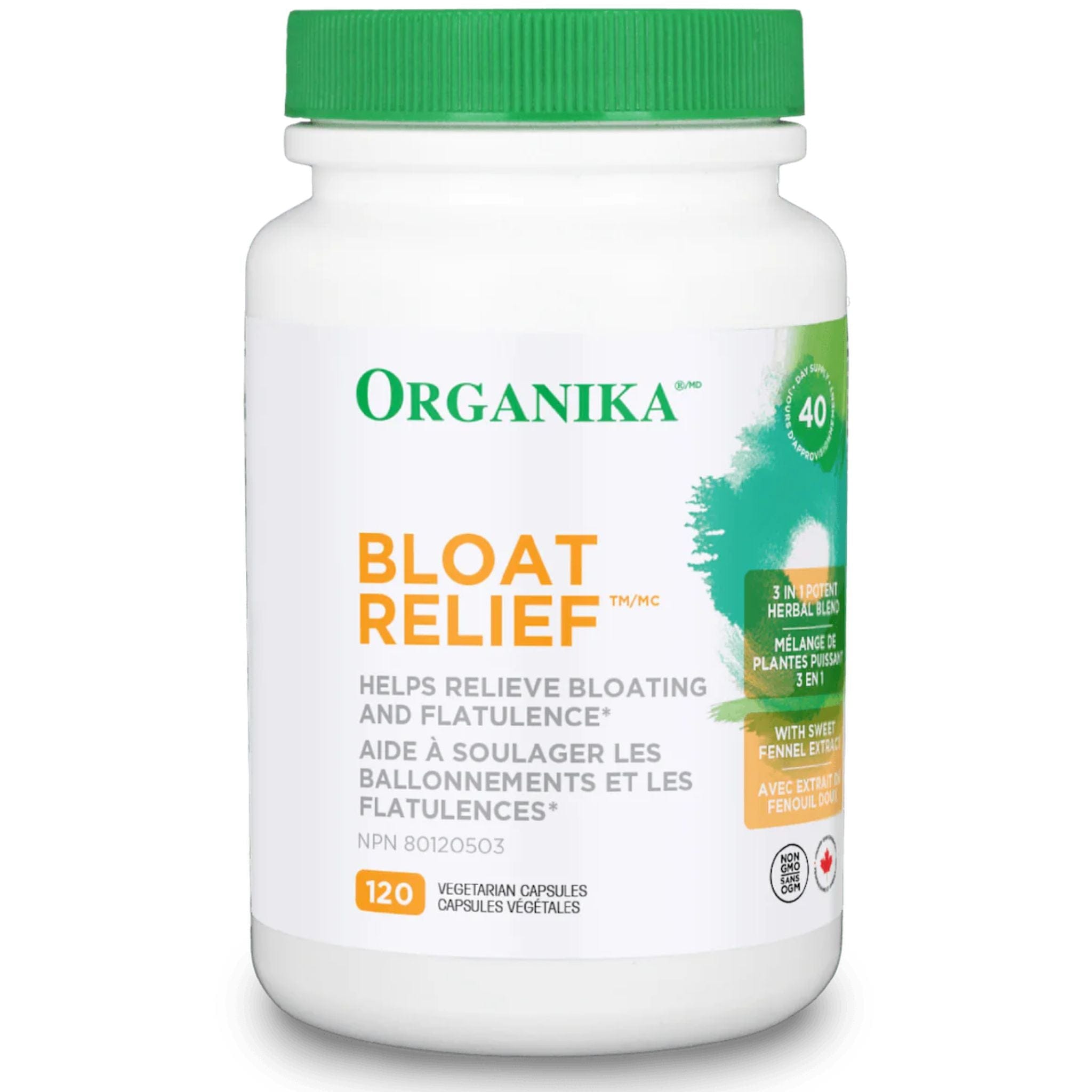 Organika Bloat Relief, Decrease Bloating and Gas, 120 Capsules