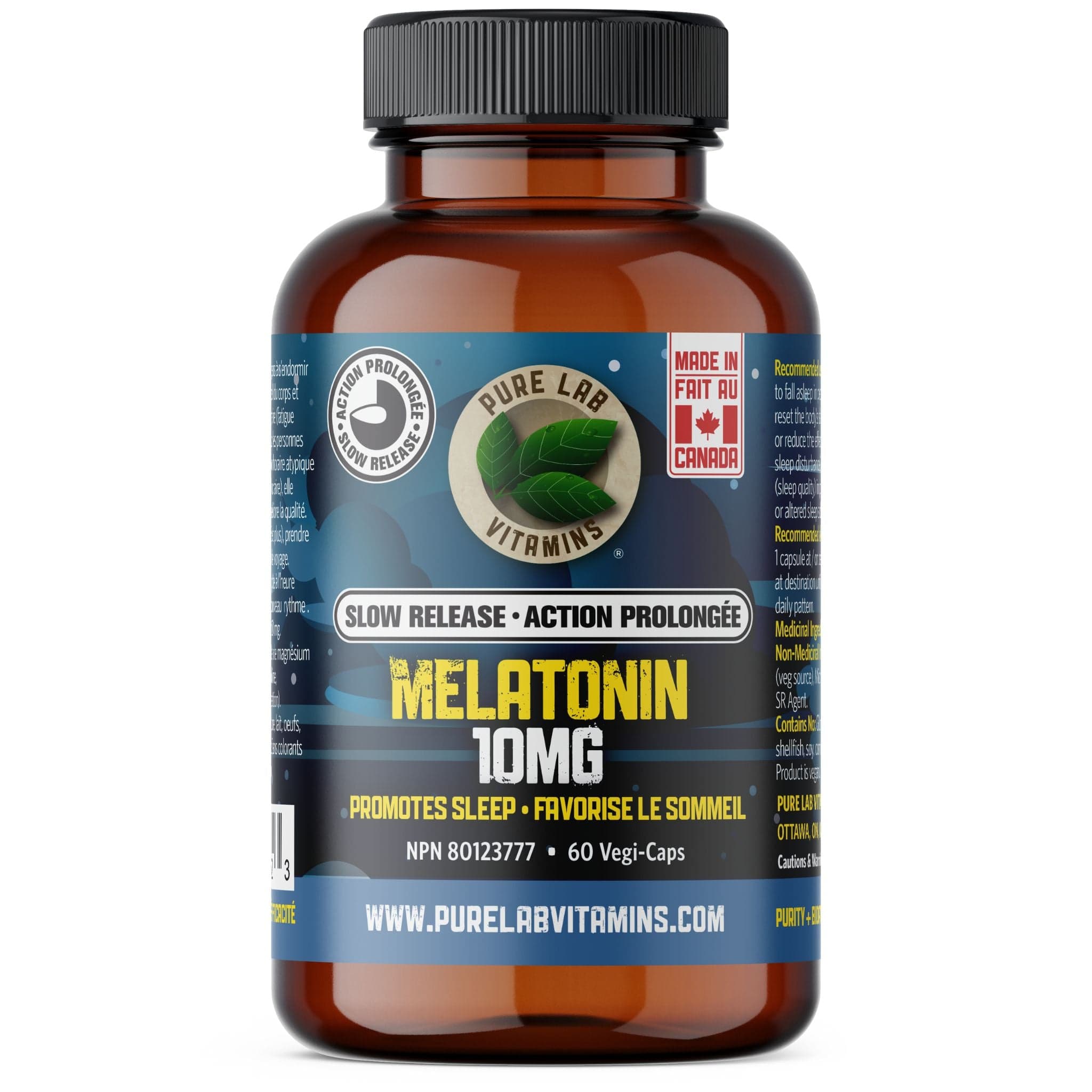Pure Lab Vitamins Melatonin 10mg Slow Release, 60 Capsules – Vitamart.ca