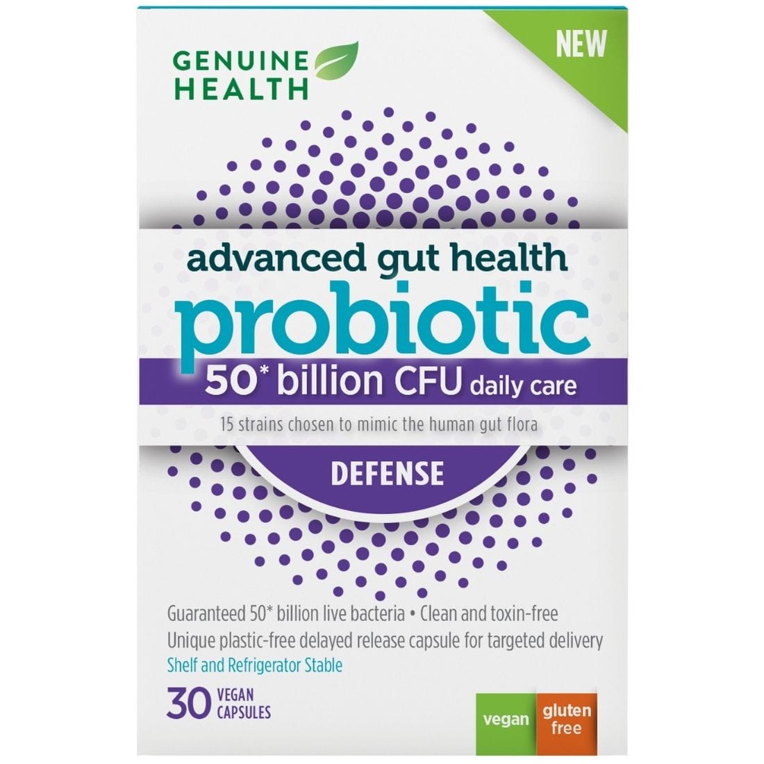 Genuine Health Advanced Gut Health Defense Probiotic 50 Billion CFU ...