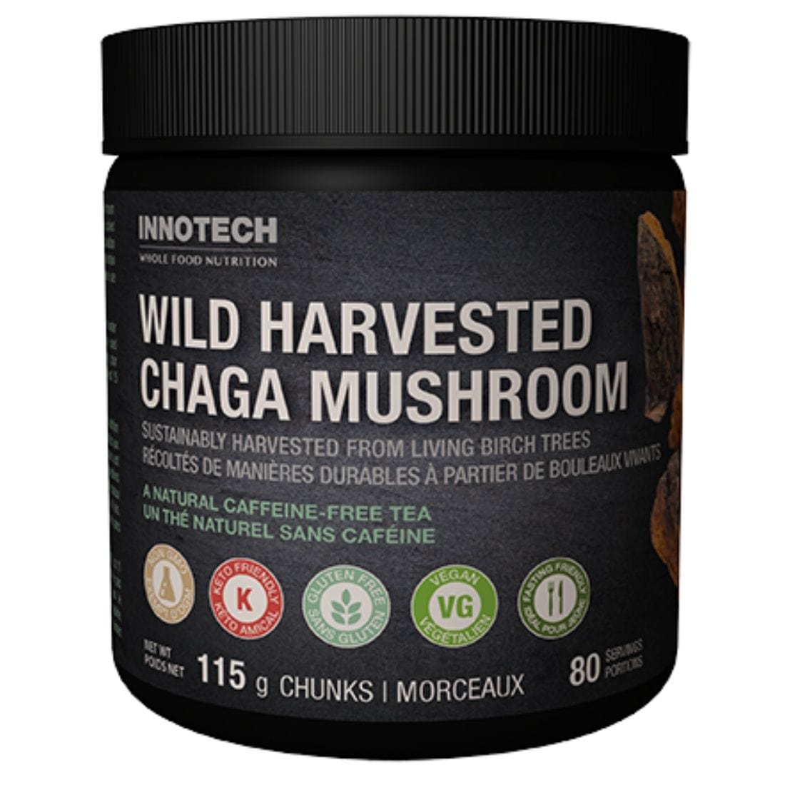 Innotech Wild Harvested Chaga Mushroom Chunks (Organic and Sustainably