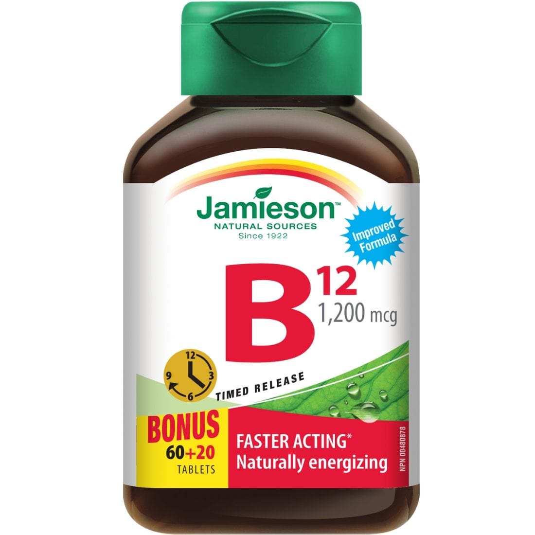 Jamieson Vitamin B12 (Cobalamin), Timed Release, 1200mcg, 60+20 Free T ...